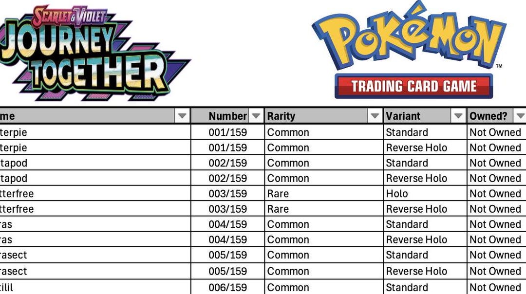 Spreadsheet - Pokemon Journey Together Master Set List Tracker ...