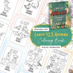 123 Animals Coloring Book, Printable Pages, Numbers Coloring Pages for ...
