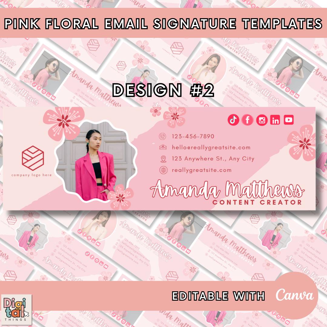 Pink Floral Email Signature, Email Signature, Signature Template, Gmail ...