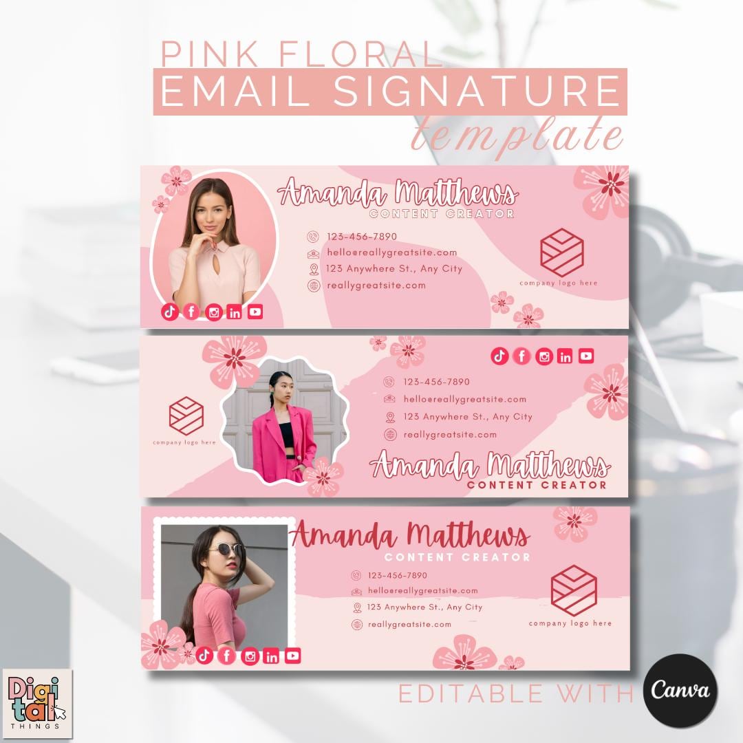 Pink Floral Email Signature, Email Signature, Signature Template, Gmail ...