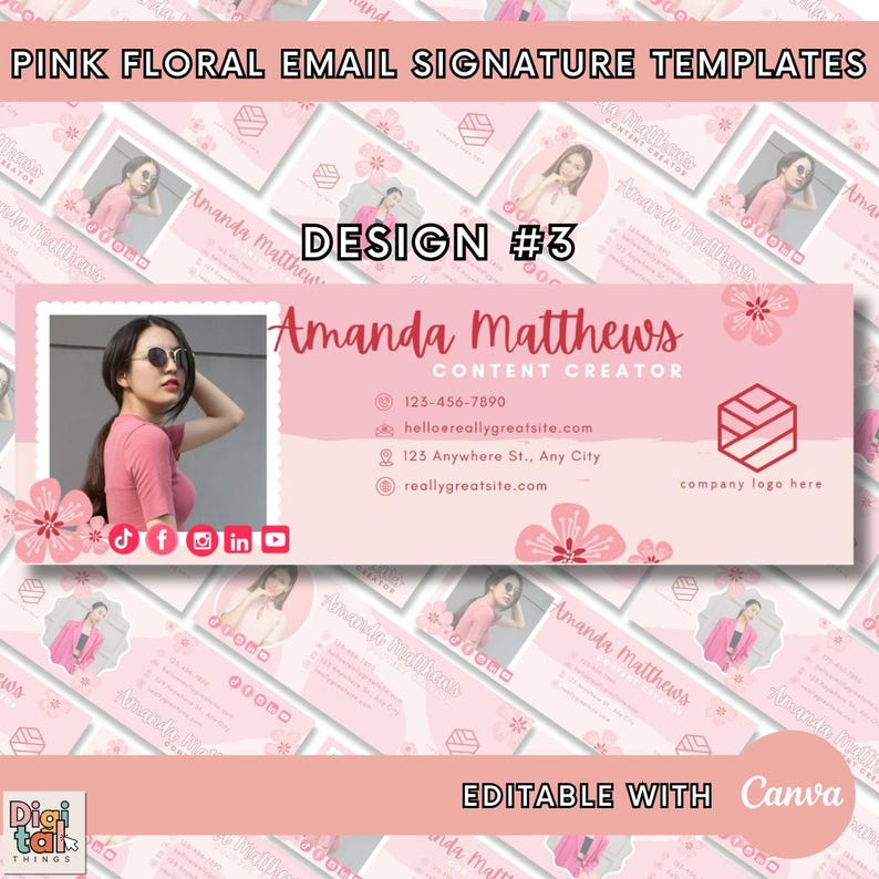 Pink Floral Email Signature, Email Signature, Signature Template, Gmail ...