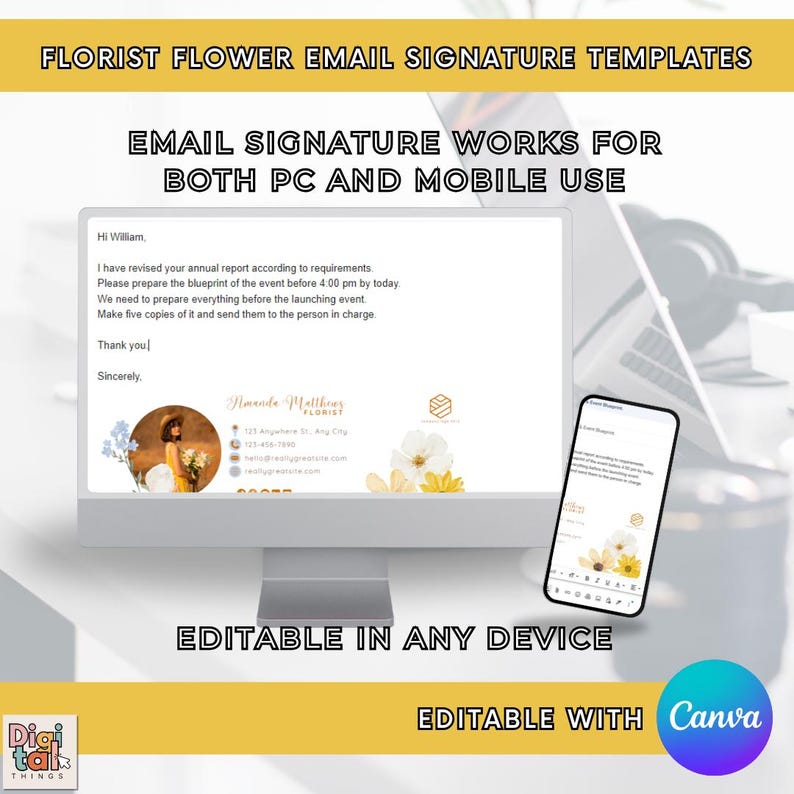 Email Signature, Flower Email Signature, Signature Template, Gmail ...
