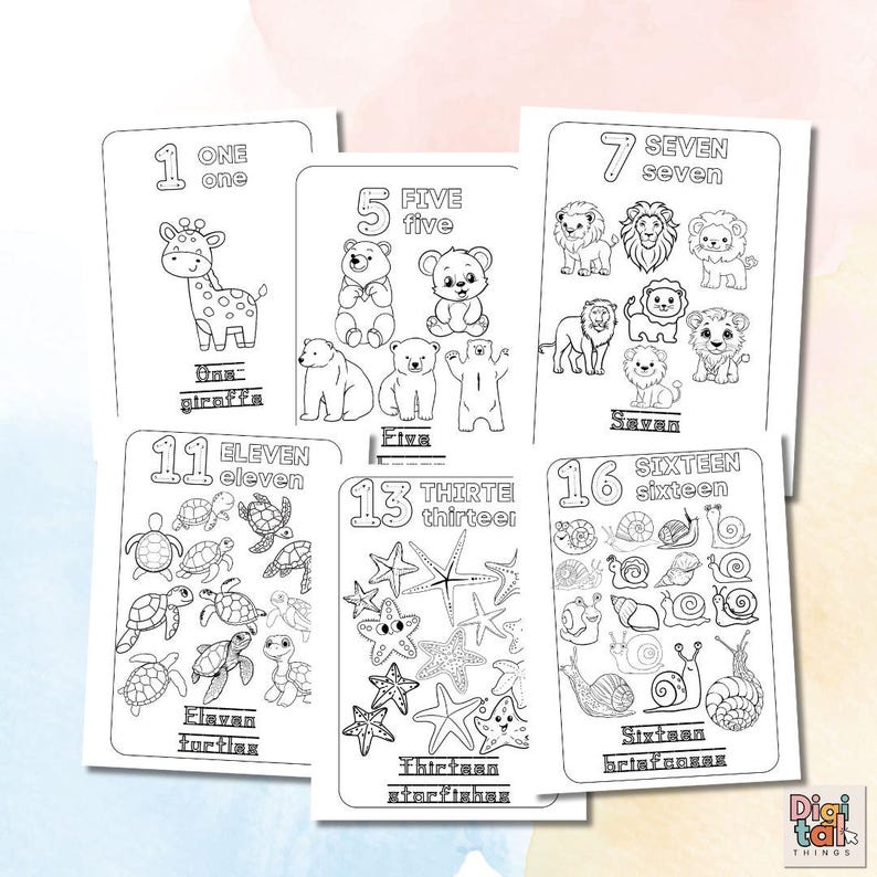 123 Animals Coloring Book, Printable Pages, Numbers Coloring Pages for ...