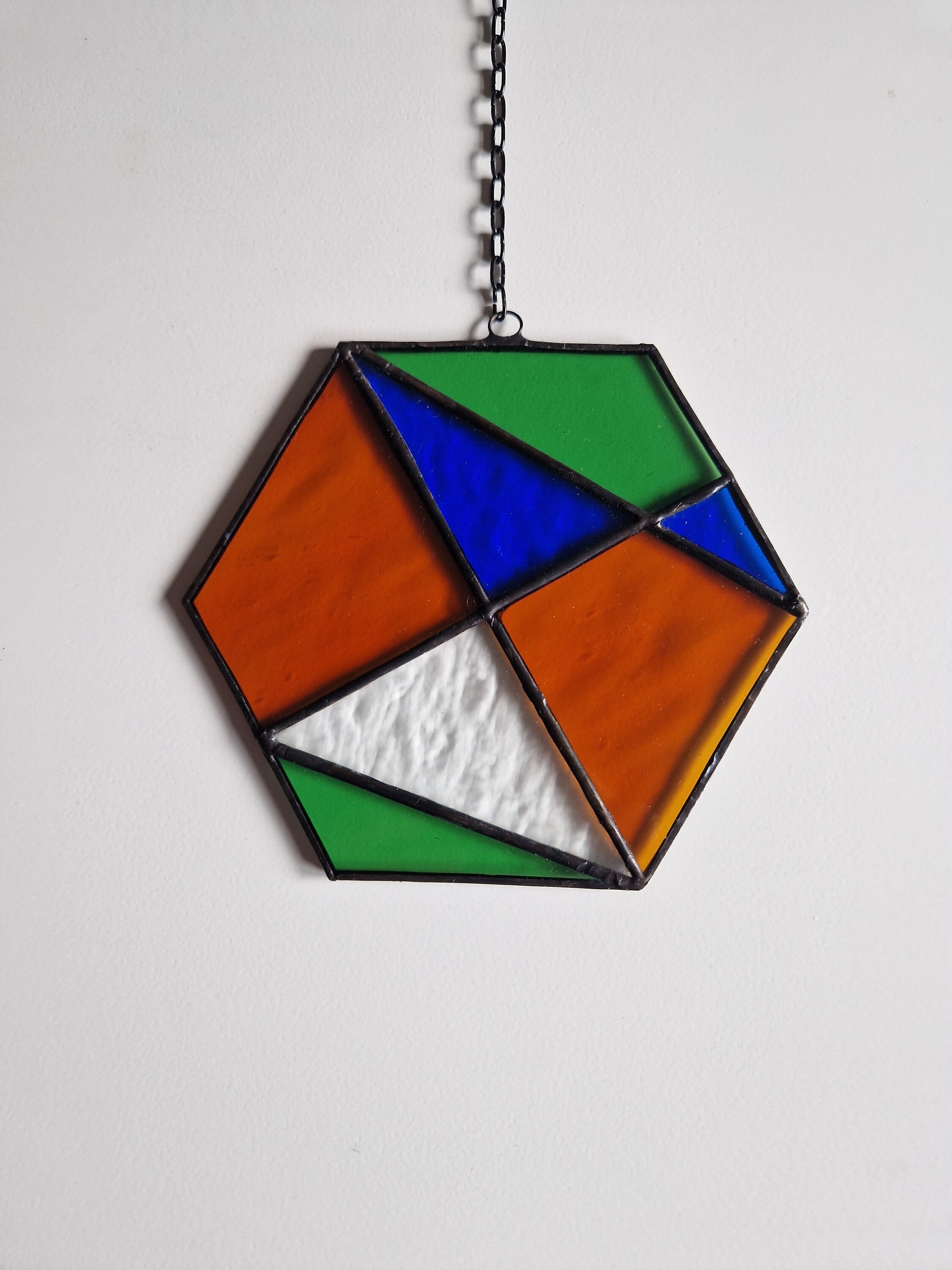 Hexagonal Stained Glass Suncatcher, Geometric Window Decoration ...