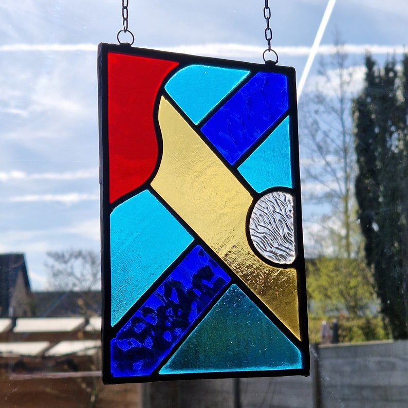 Minimalistic Stained Glass Window Panel, Bright Leaded Glasswork ...