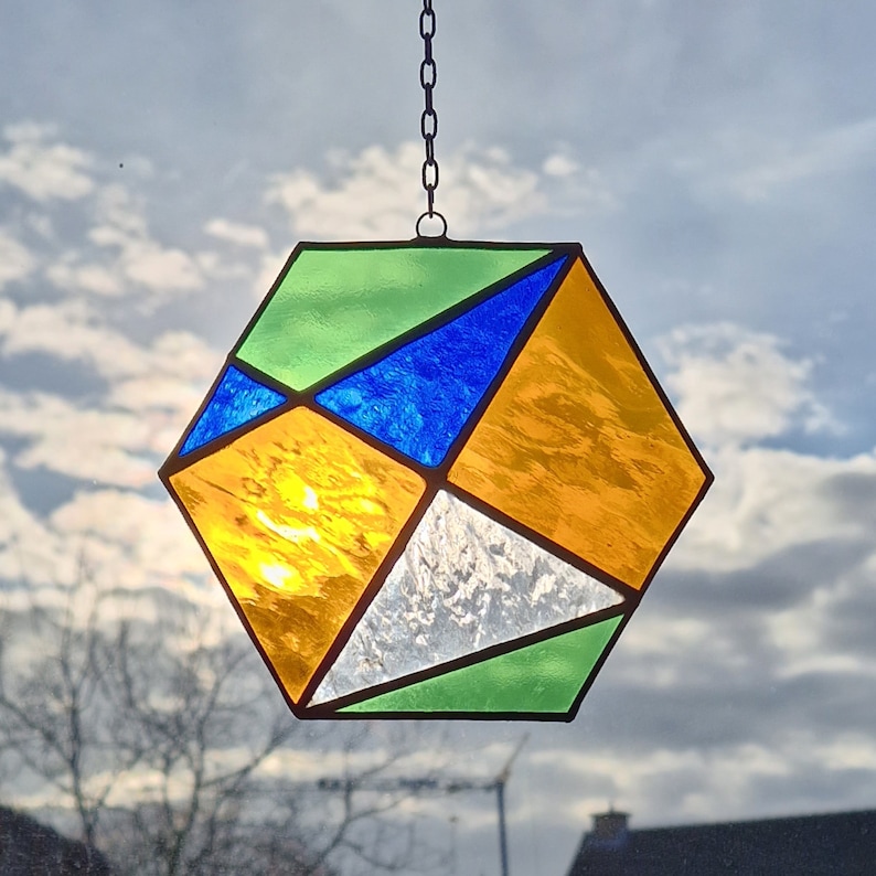 Hexagonal Stained Glass Suncatcher, Geometric Window Decoration ...