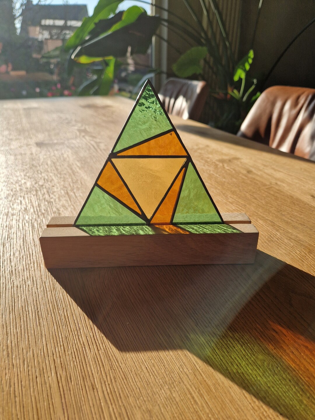 Triangular Stained Glass Table Decoration, Leaded Glasswork, Geometric ...