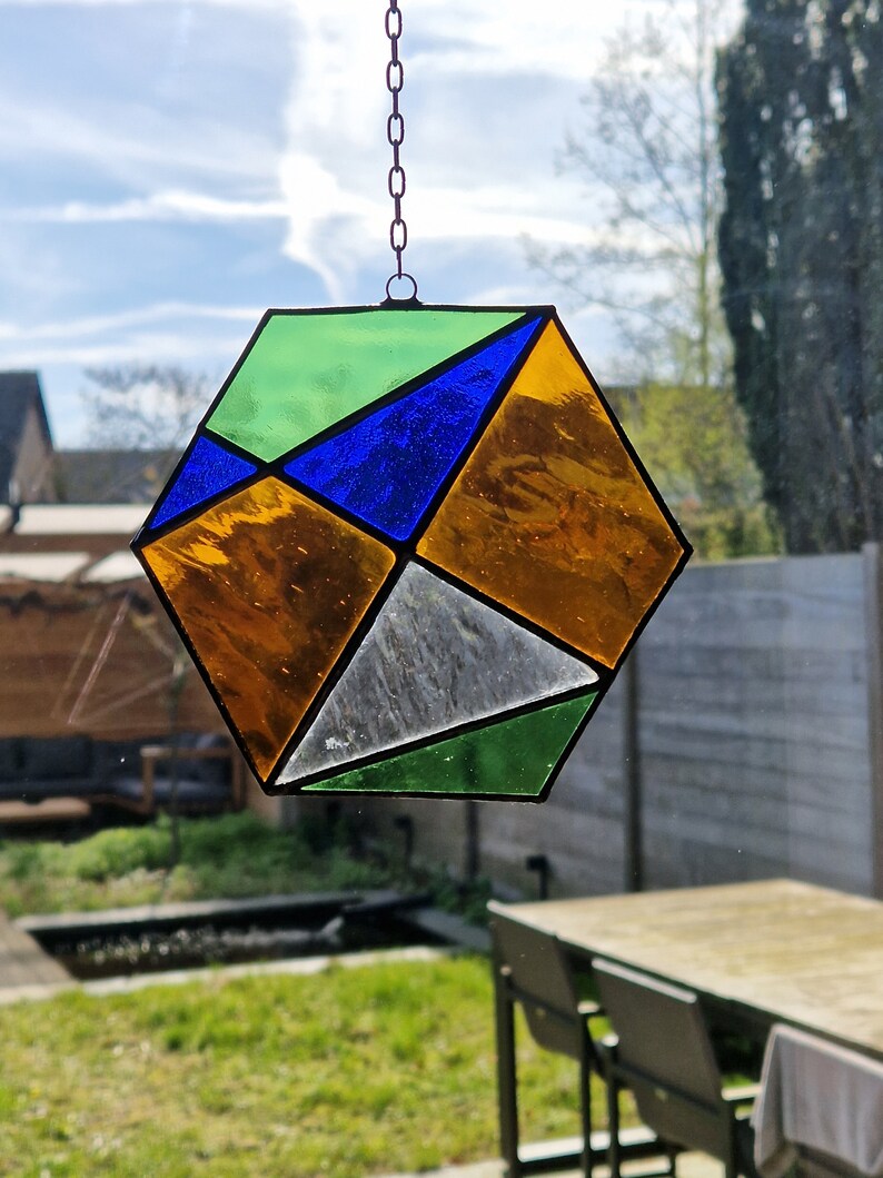 Hexagonal Stained Glass Suncatcher, Geometric Window Decoration ...