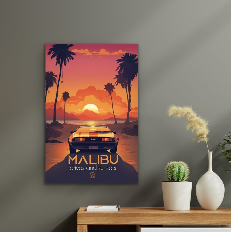 Malibu Poster Featuring a Delorean | Back to the Future Fans - Etsy