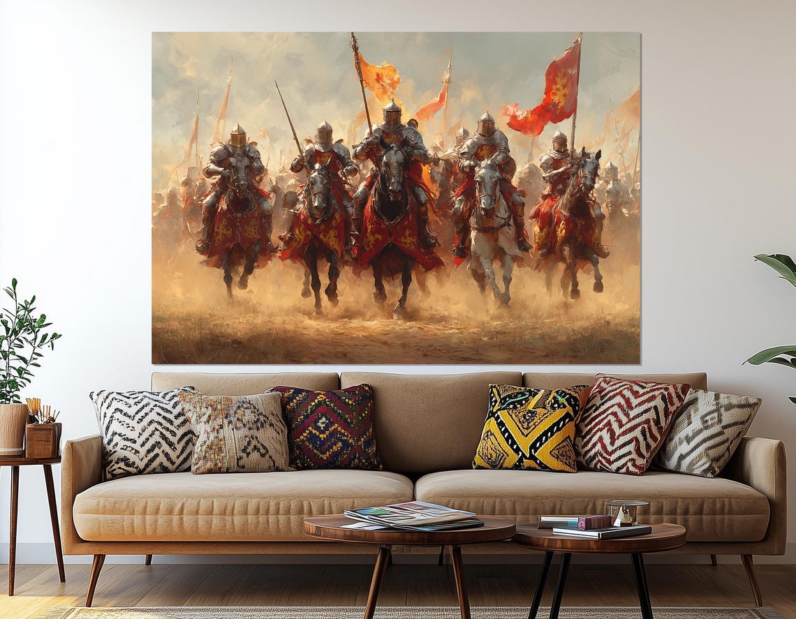 Medieval Knights Charge Canvas Print – Epic Cavalry Wall Art – Armored ...