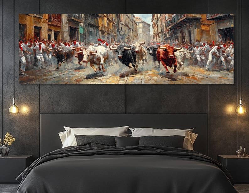 Pamplona Bull Run Canvas Print – Spain Festival Wall Art – San Fermín ...