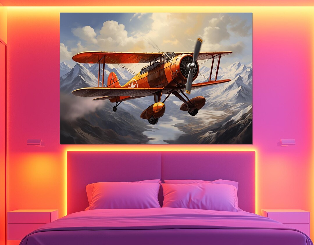 Vintage Airplane Canvas Print - Retro Biplane Poster - Airplane Wall ...
