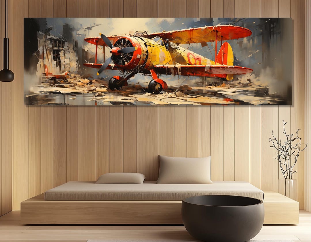 Vintage Biplane Canvas Print, Vintage Aircraft Painting, Old Aircraft ...