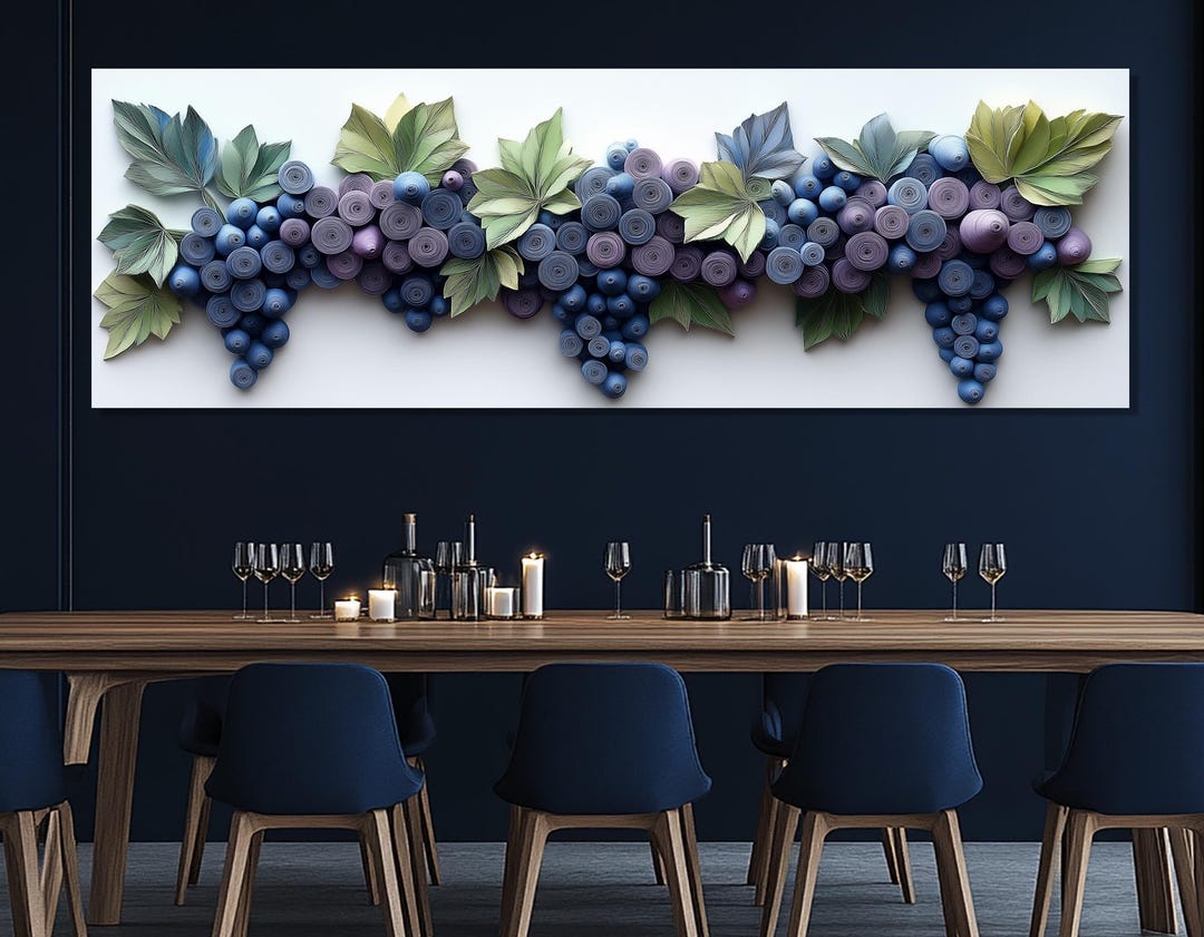 Grape Vine Wall Art – Quilling-inspired Canvas Print – Fruit Decor for ...