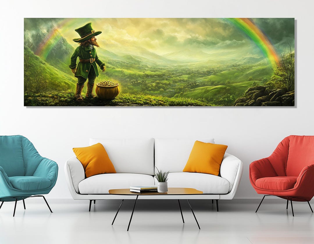 Leprechaun Fantasy Wall Art – Irish Folklore Print – Rainbow Landscape ...