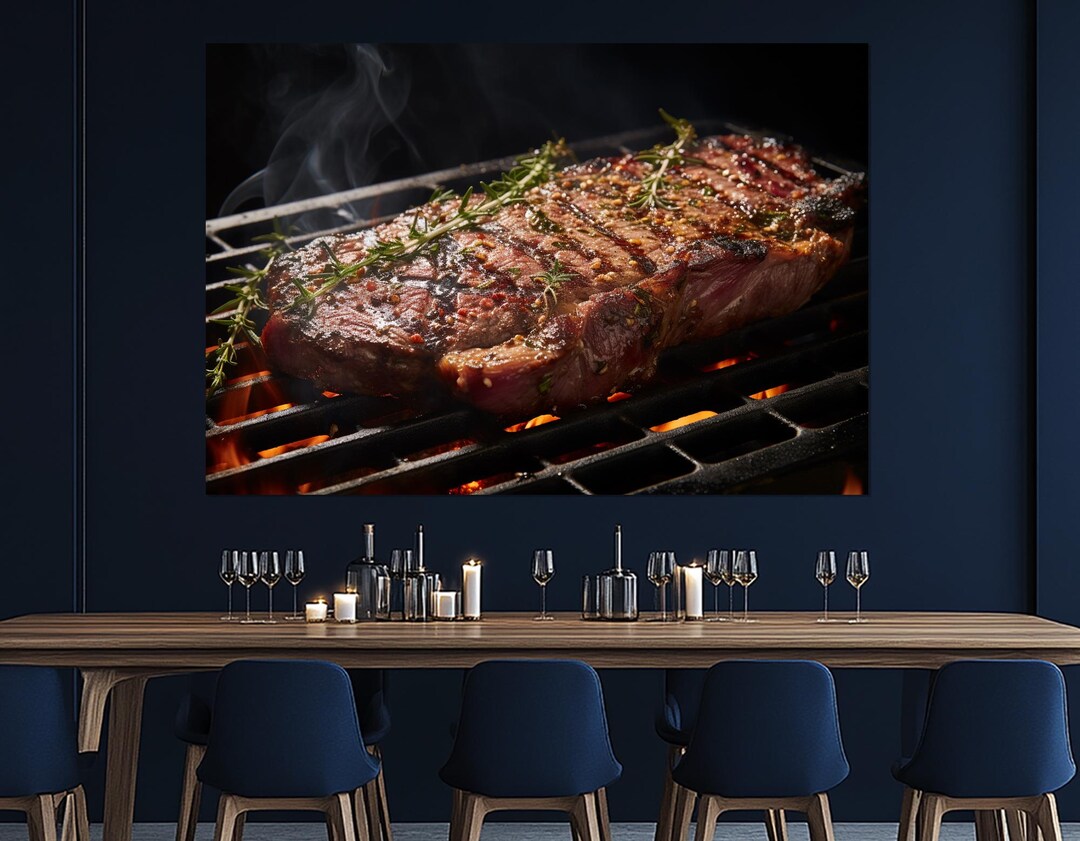 Grilled Steak Print – Juicy BBQ Wall Art – Meat Lover Kitchen Decor ...