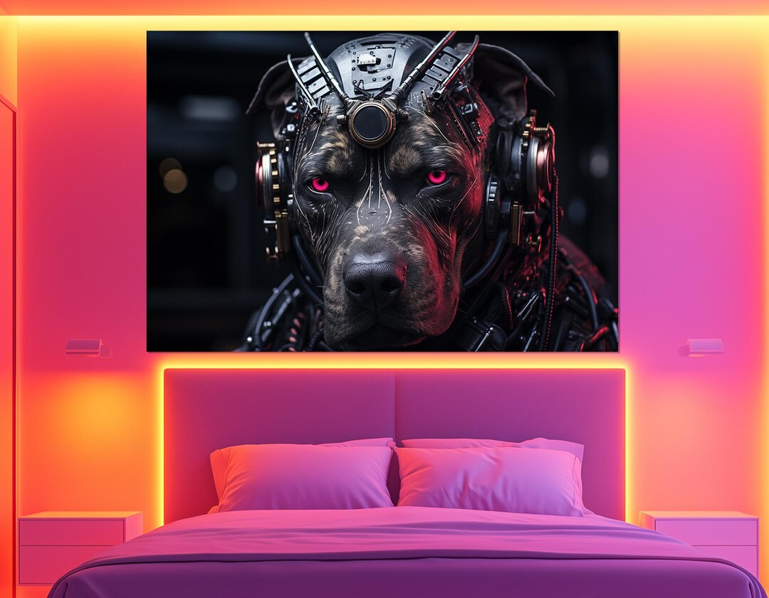 American Pit Bull Cyberpunk Canvas Print – Futuristic Dog Wall Art ...