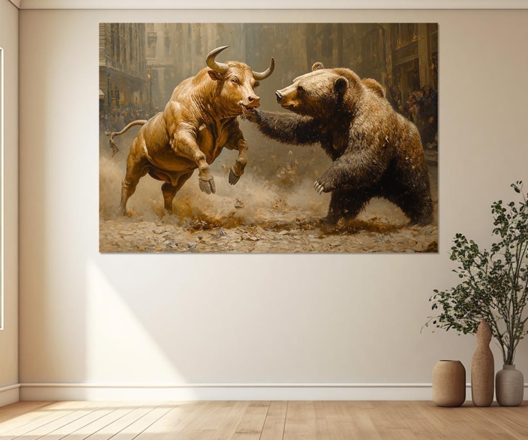 Bull Vs Bear on Wall Street Canvas Print, Canvas Wall Art, Bull and ...