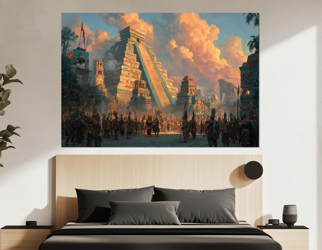 Aztec Pyramid City Canvas Print – Ancient Mesoamerica Wall Art – Temple ...