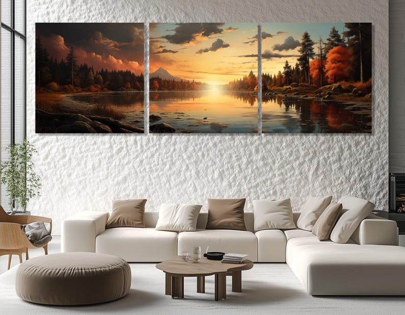 Autumn Sunset Canvas Print - Mountain Lake Poster - Peaceful Forest ...
