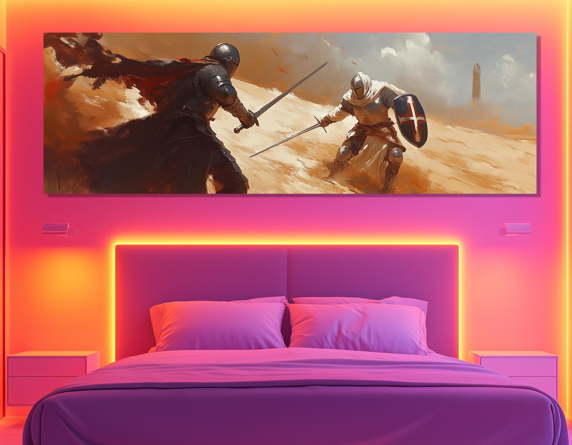 Medieval Knight Duel Canvas Print – Crusader Battle Wall Art – Epic ...