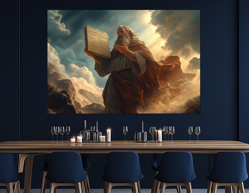 Moses Holding the Ten Commandments Canvas Print – Biblical Wall Art ...