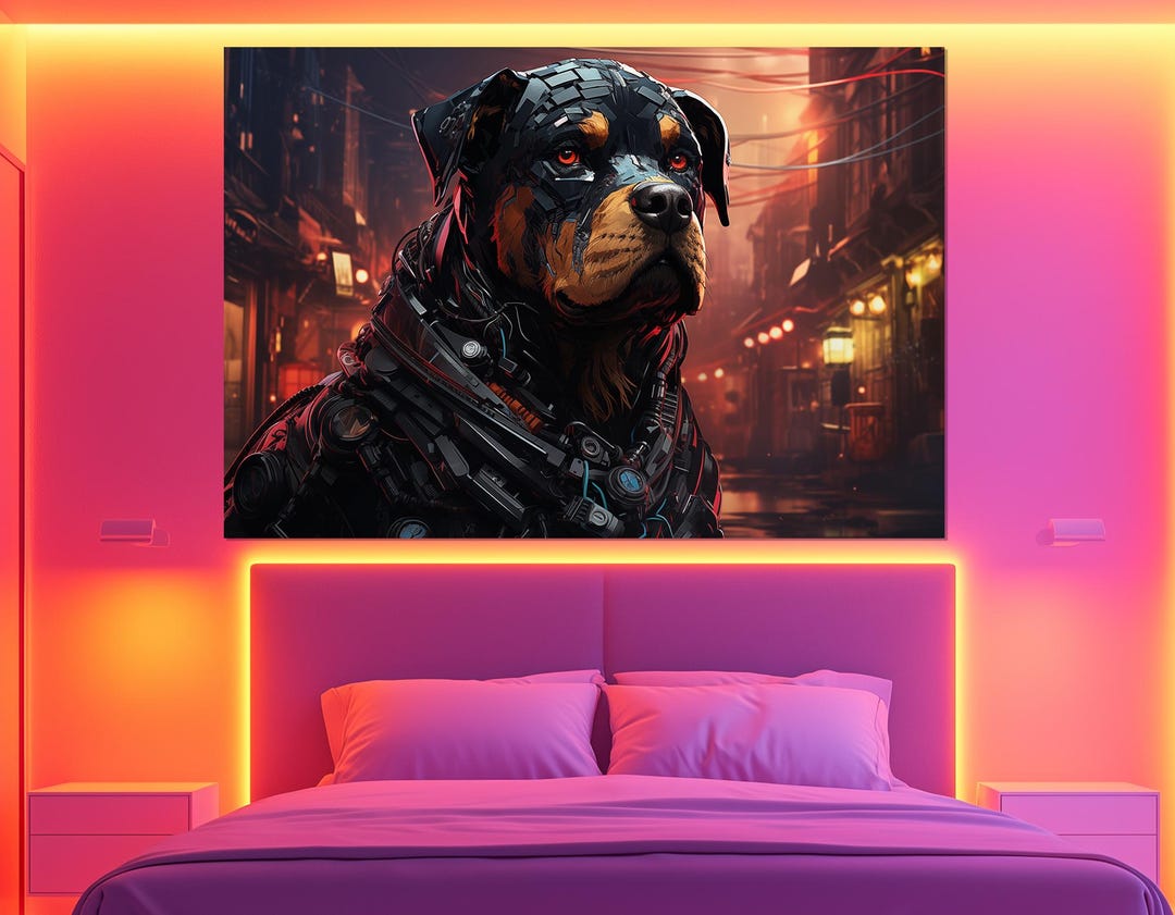 Cyberpunk Rottweiler Canvas Print – Futuristic Dog Wall Art – Cyberpunk ...
