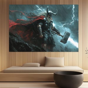 Thor Canvas Print, Norse Mythology Decor, Thor Painting, Thor Poster ...