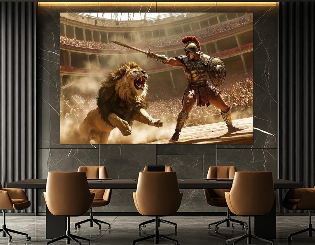 Epic Gladiator Vs. Lion Canvas Print – Ancient Rome Battle Wall Art ...