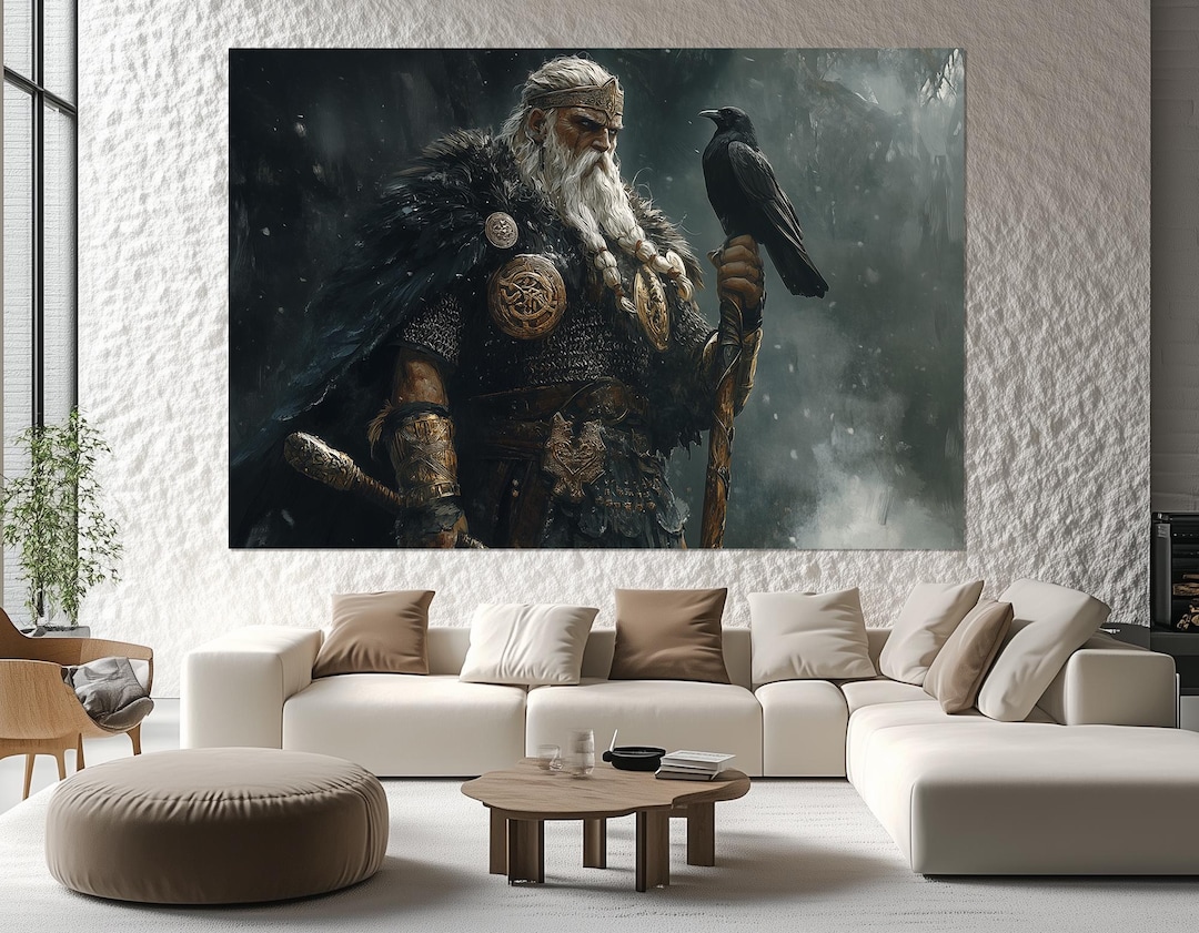 God Odin Canvas Print, Norse Mythology Decor, Odin Painting, Odin ...