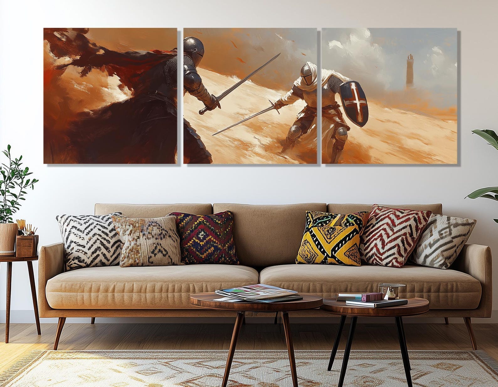 Medieval Knight Duel Canvas Print – Crusader Battle Wall Art – Epic ...