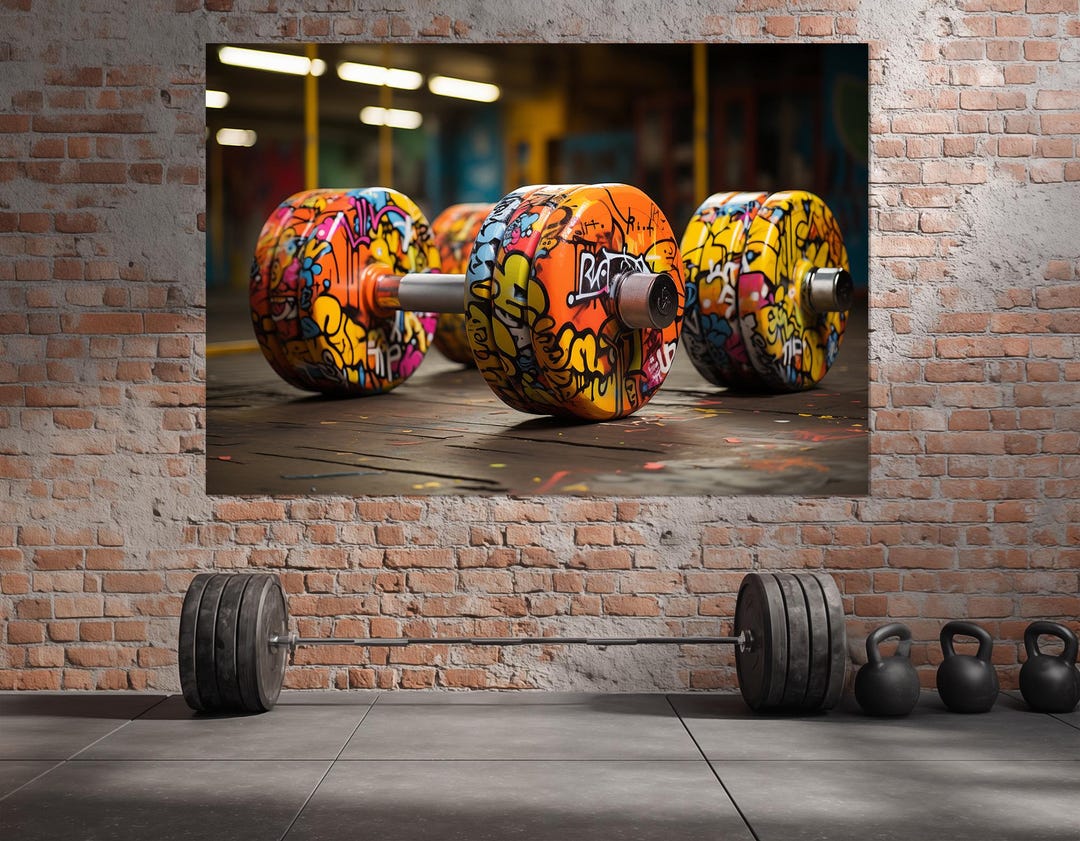 Graffiti Dumbbell Canvas Print – Urban Gym Wall Art – Colorful Weights ...