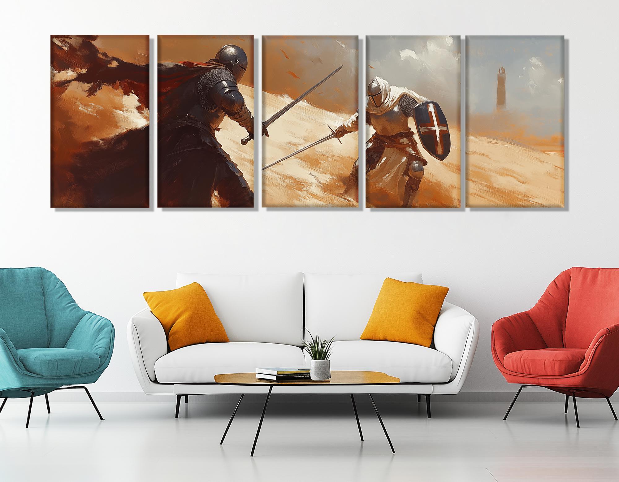 Medieval Knight Duel Canvas Print – Crusader Battle Wall Art – Epic ...