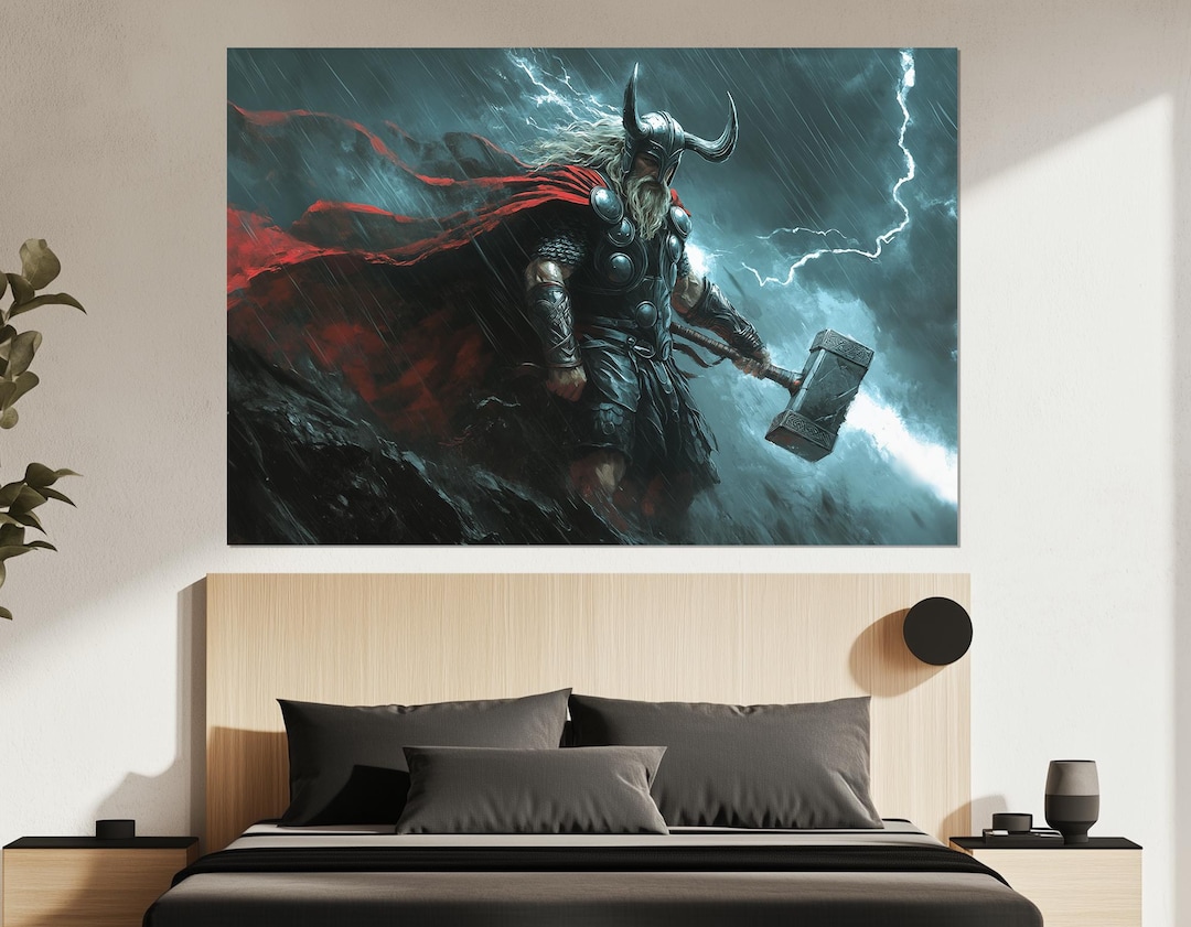 Thor Canvas Print, Norse Mythology Decor, Thor Painting, Thor Poster ...