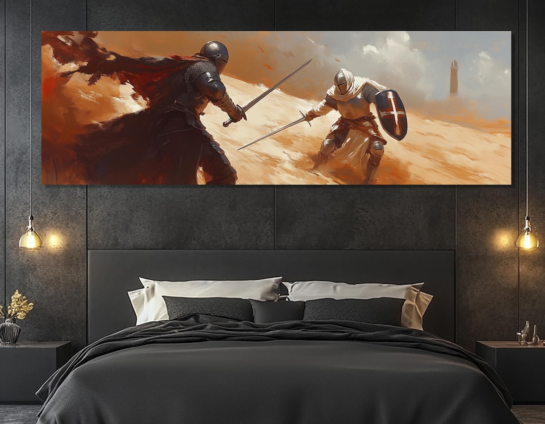 Medieval Knight Duel Canvas Print – Crusader Battle Wall Art – Epic ...