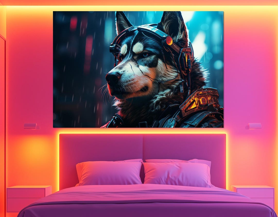Cyberpunk Husky Canvas Print – Futuristic Dog Wall Art – Sci-fi Animal ...