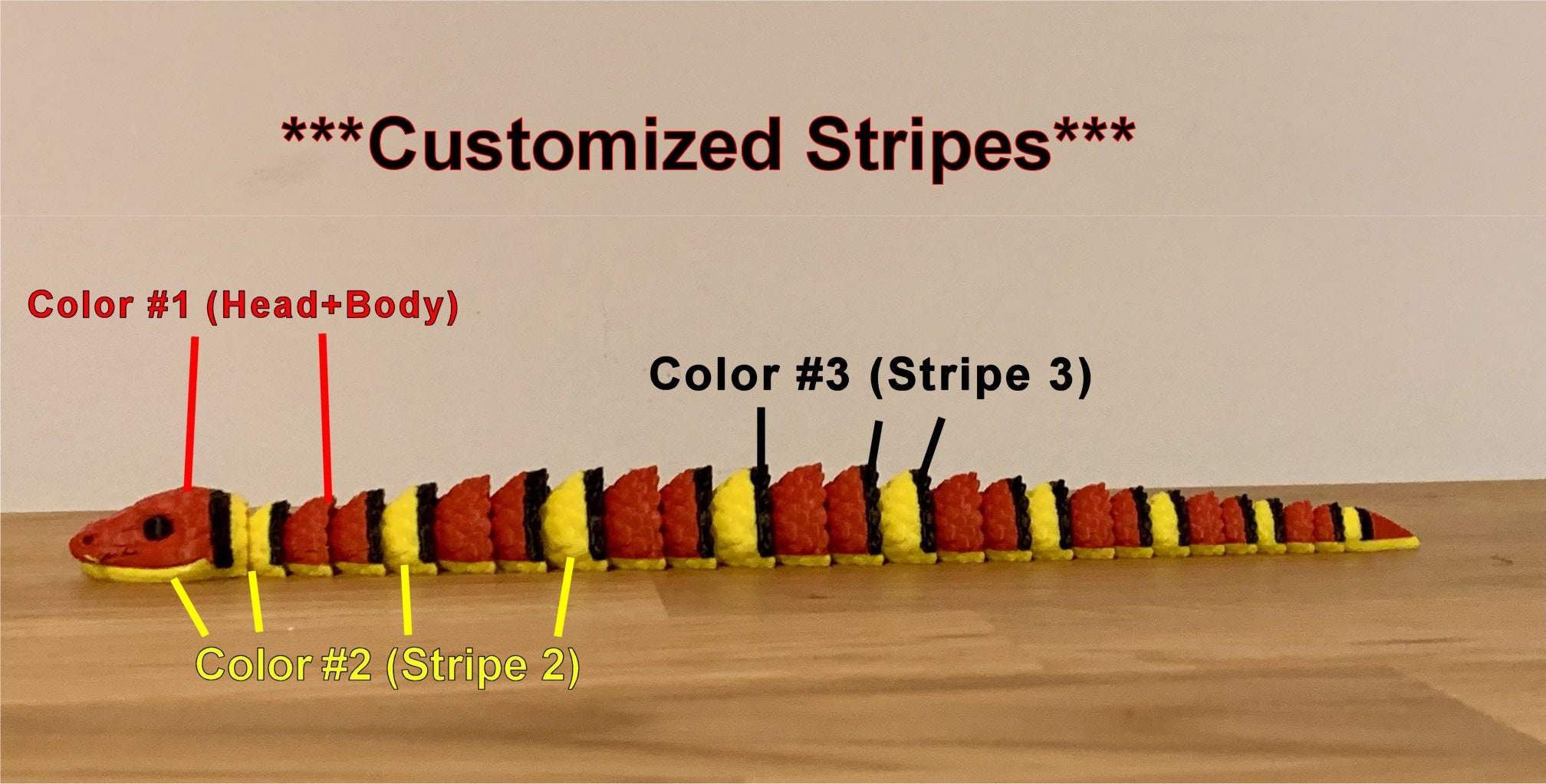 Realistic 3D Printed Mini Fidget Snake Articulating Flexi Sensory Desk ...