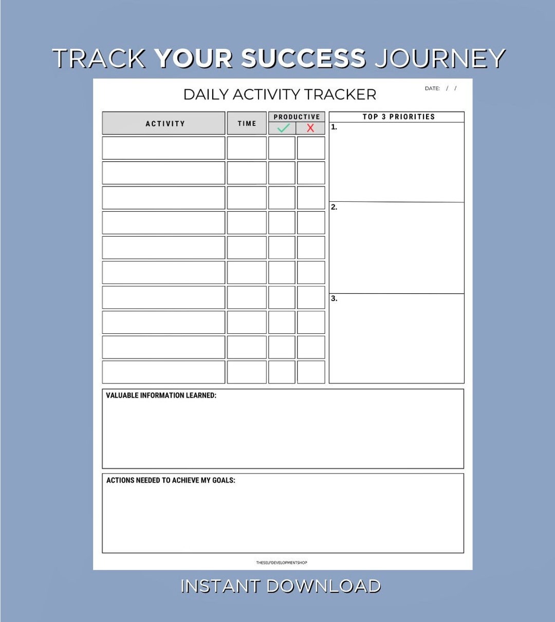 Daily Activity Tracker for Success - Increase Productive Daily Habits ...