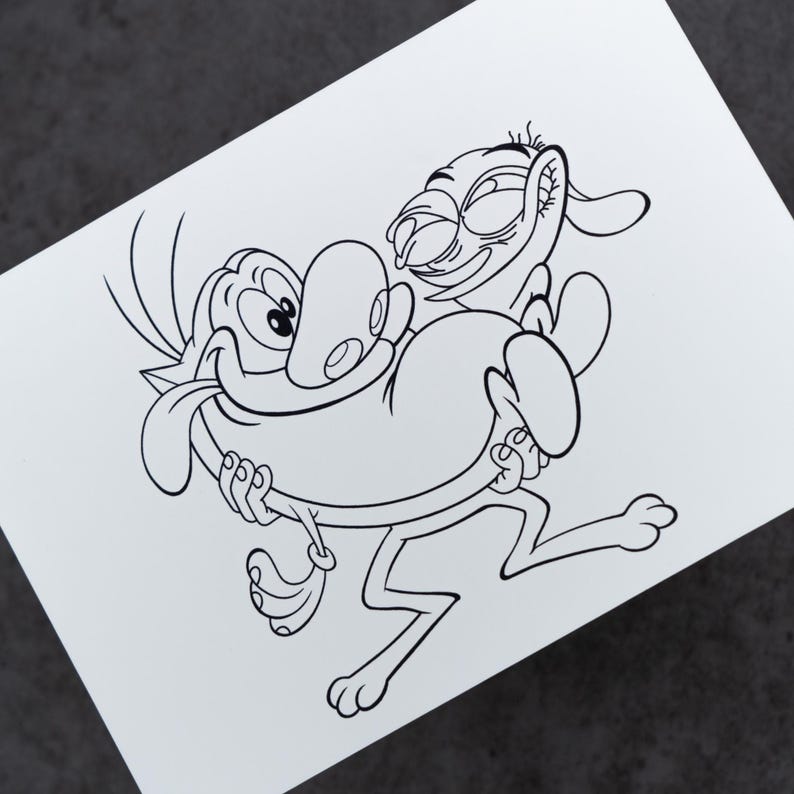 Dysfunctional Dog & Cat Duo Coloring Page | 90s Gross-out Cartoon Art ...