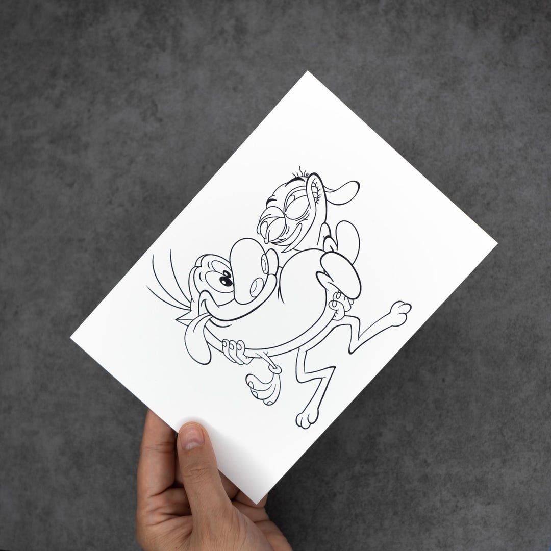 Dysfunctional Dog & Cat Duo Coloring Page | 90s Gross-out Cartoon Art ...