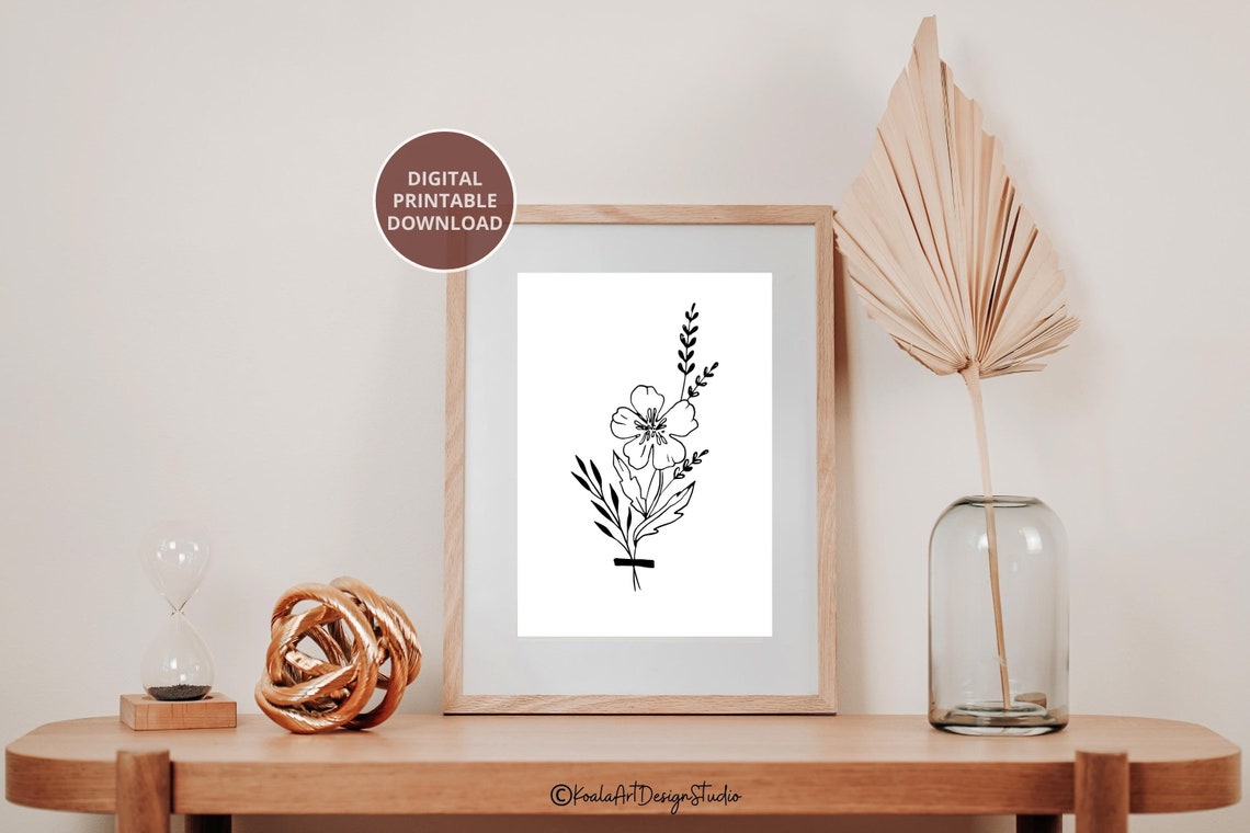 Flower Line Art Set of 3, Boho Flower Art Line, Minimal Art Print, Wall ...