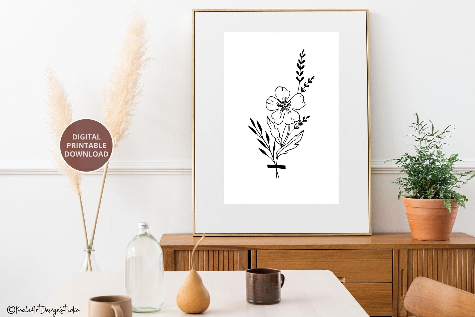 Flower Line Art Set of 3, Boho Flower Art Line, Minimal Art Print, Wall ...