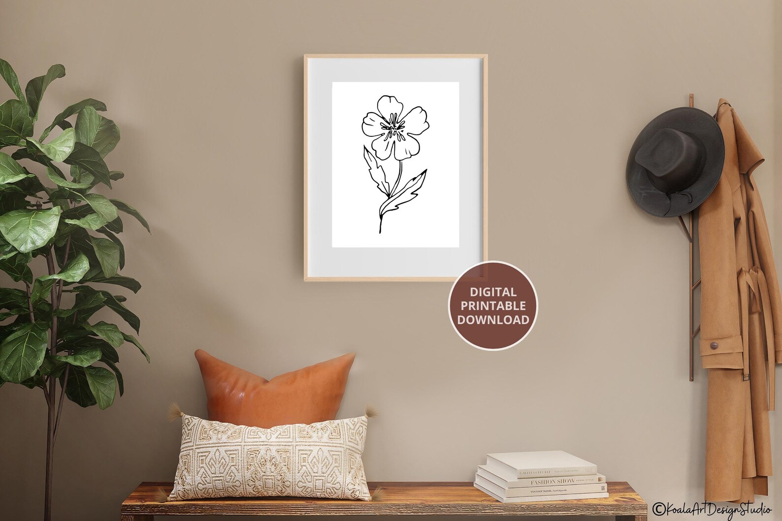 Flower Line Art Set of 3, Boho Flower Art Line, Minimal Art Print, Wall ...