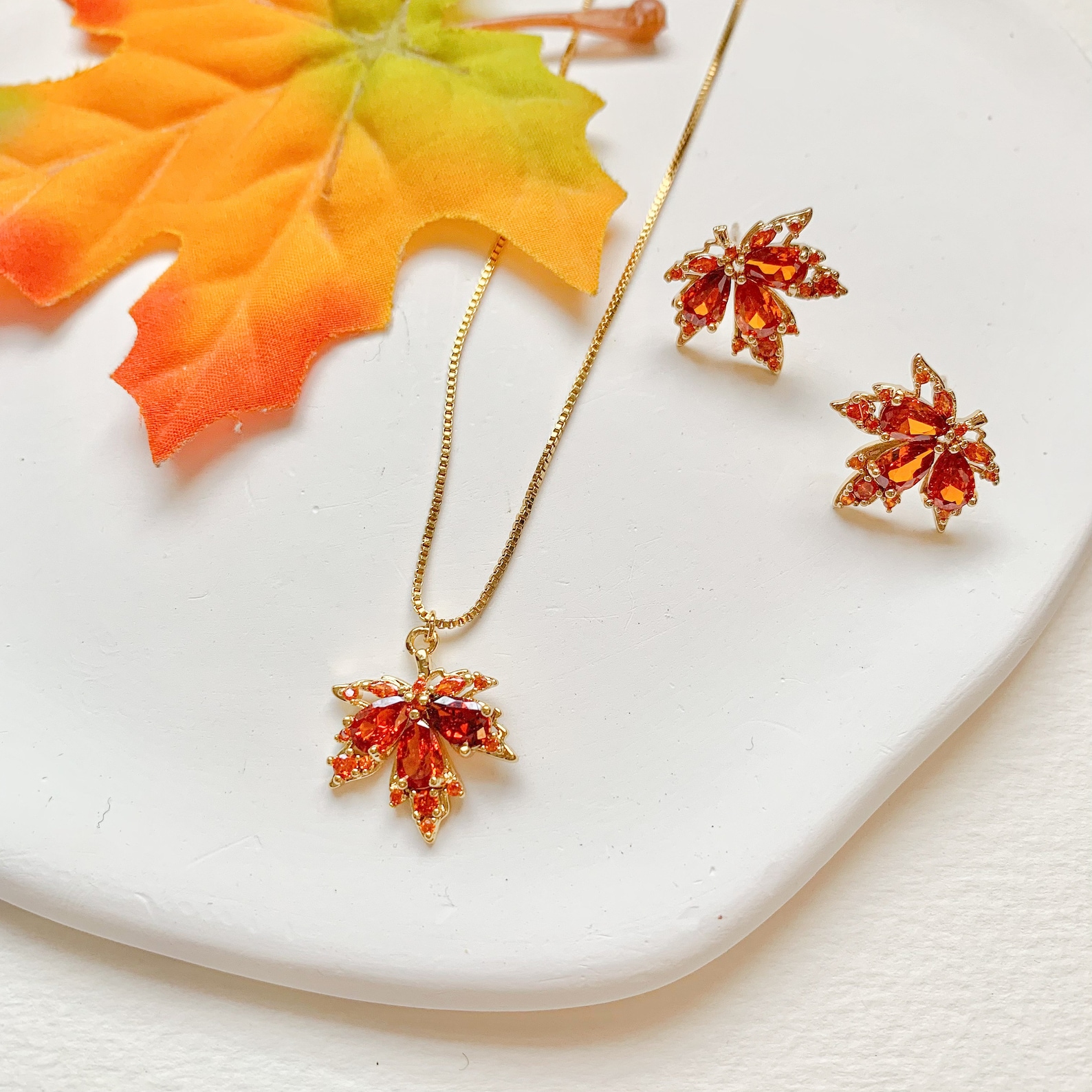 Cottagecore Maple Leaf Necklace Autumn Leaf & Earring Jewelry Set ...