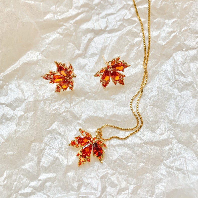 Cottagecore Maple Leaf Necklace Autumn Leaf & Earring Jewelry Set ...