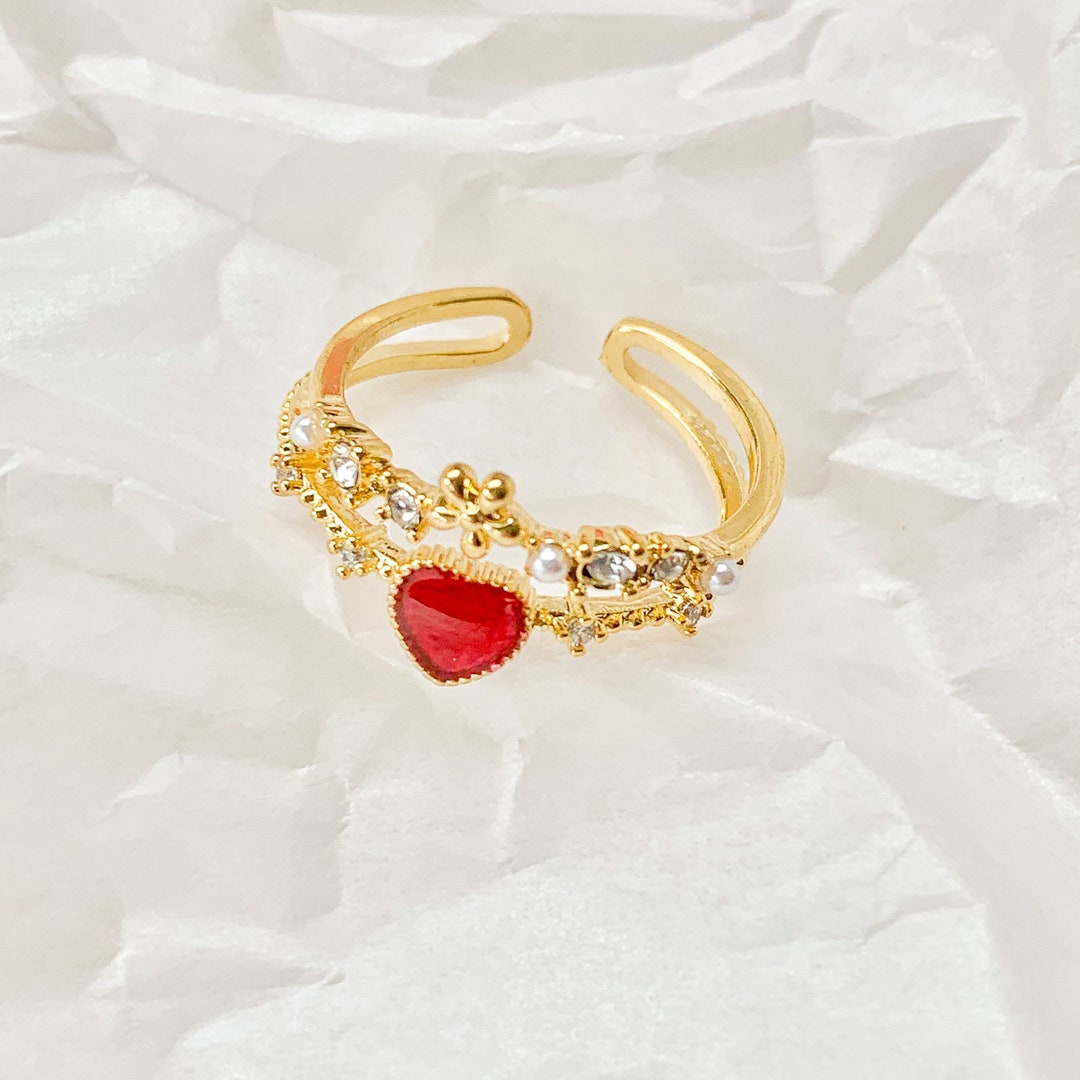 Princess Red Heart Ring Love Ring Adjustable Kawaii Accessory Anime ...