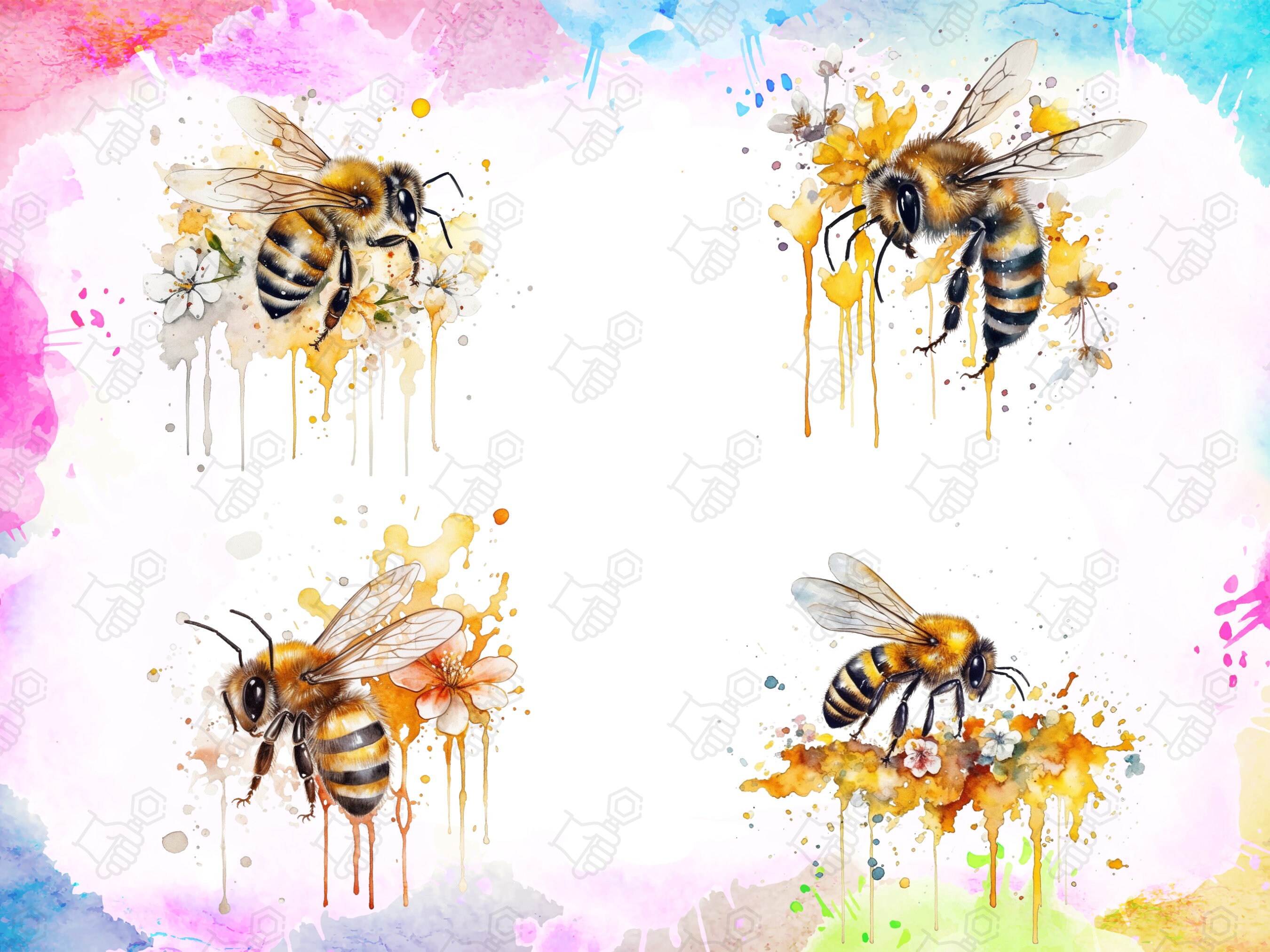 Watercolor Bee Clipart, Spring Time With Honey Features PNG Instant ...