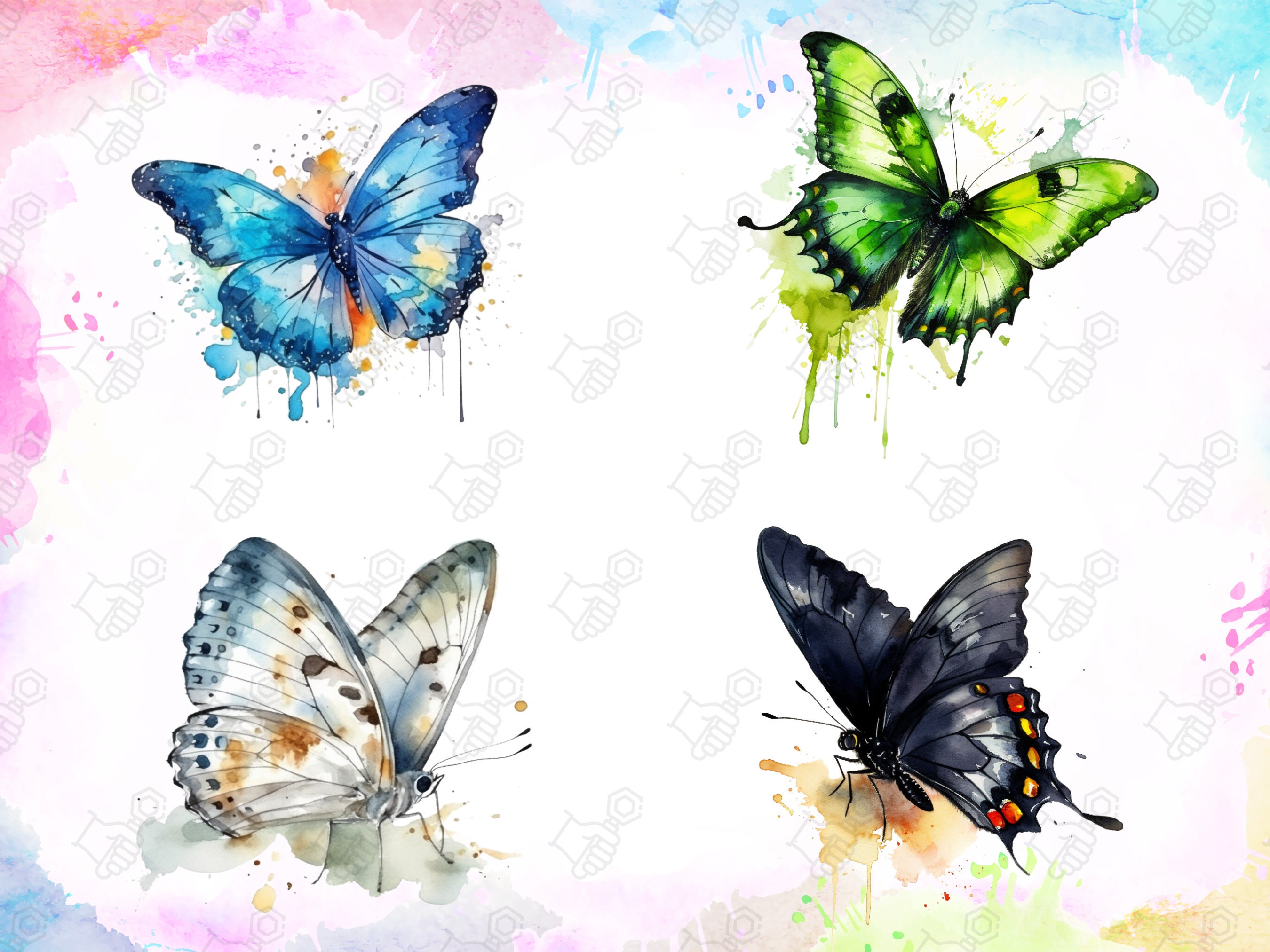 Watercolor Butterfly Clipart, Spring Time, PNG Instant Download for ...