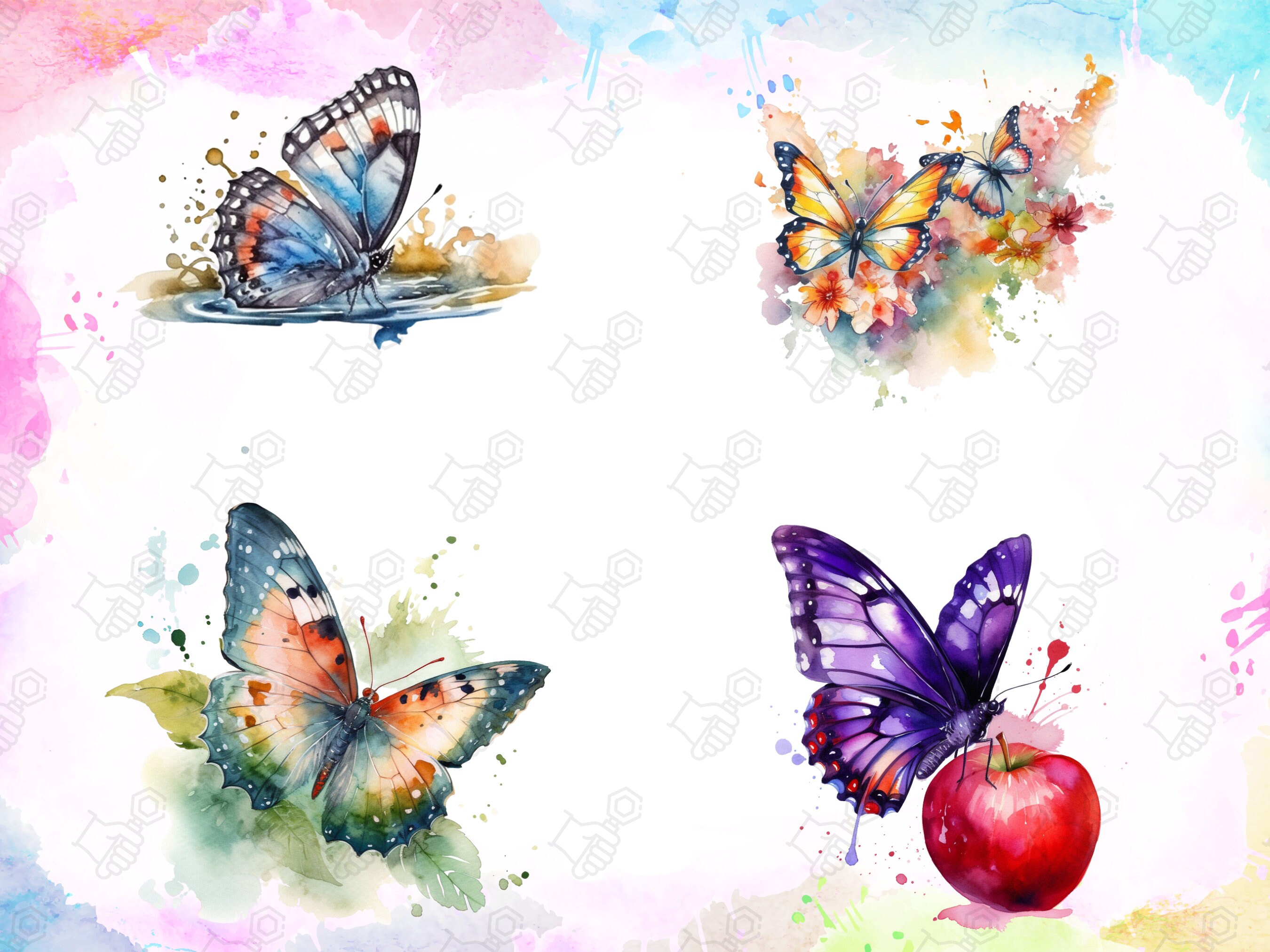 Watercolor Butterfly Clipart, Spring Time, PNG Instant Download for ...