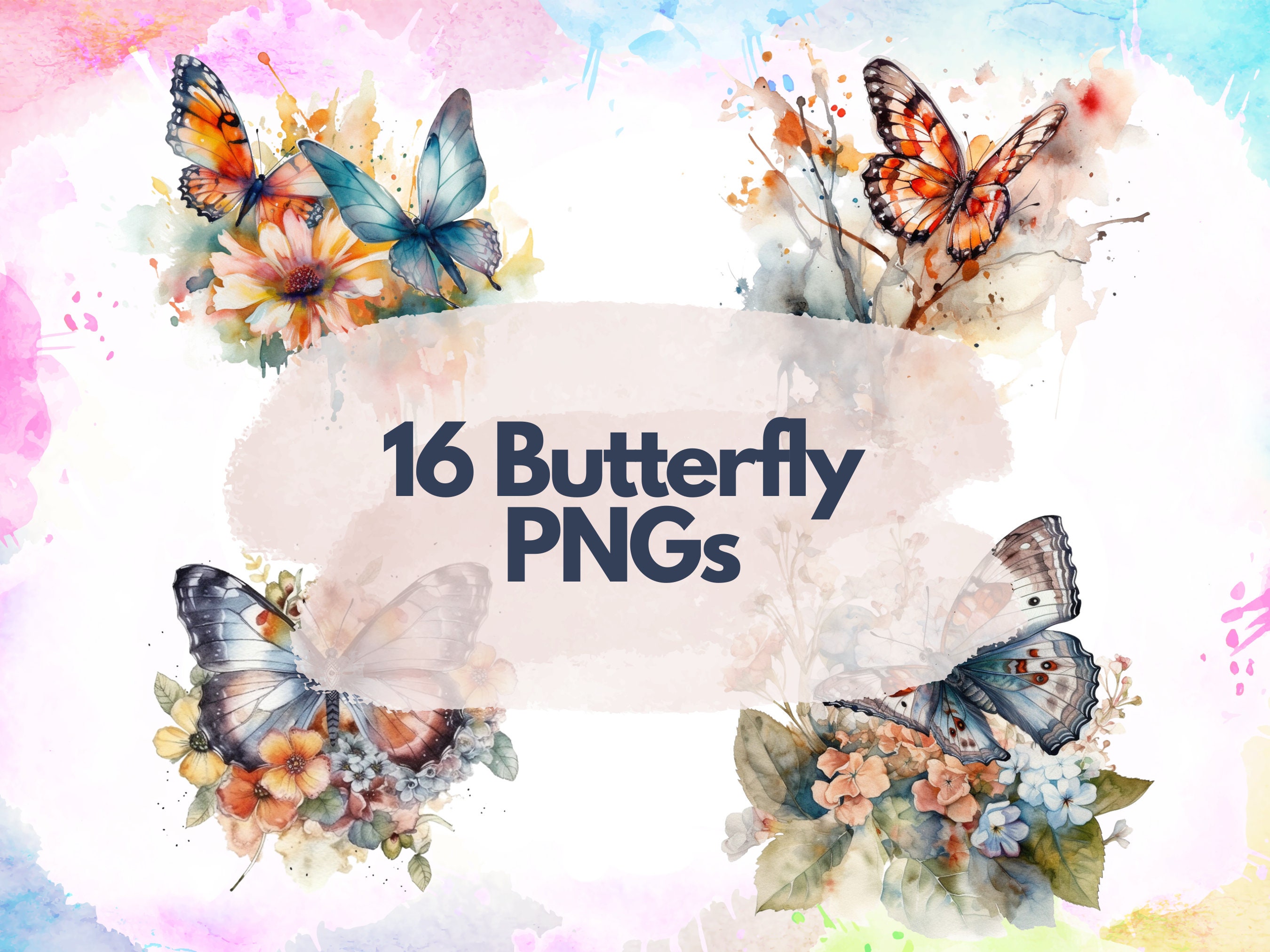 Watercolor Butterfly Clipart, Spring Time, PNG Instant Download for ...